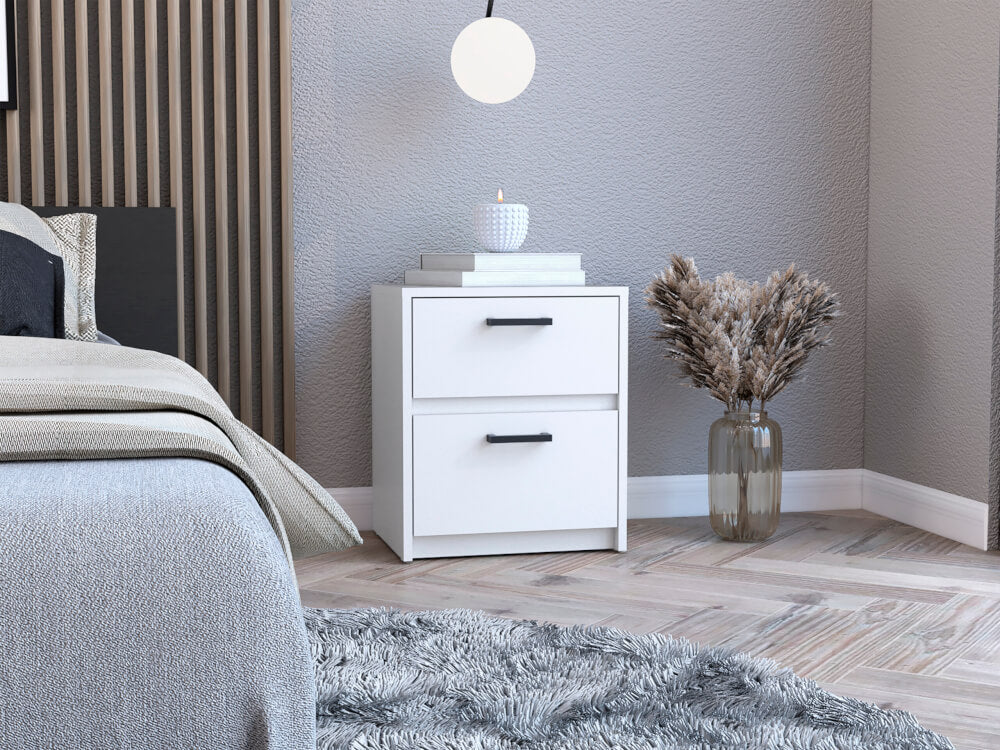 Mesa de noche o Nochero dos cajones Blanco – EBANI