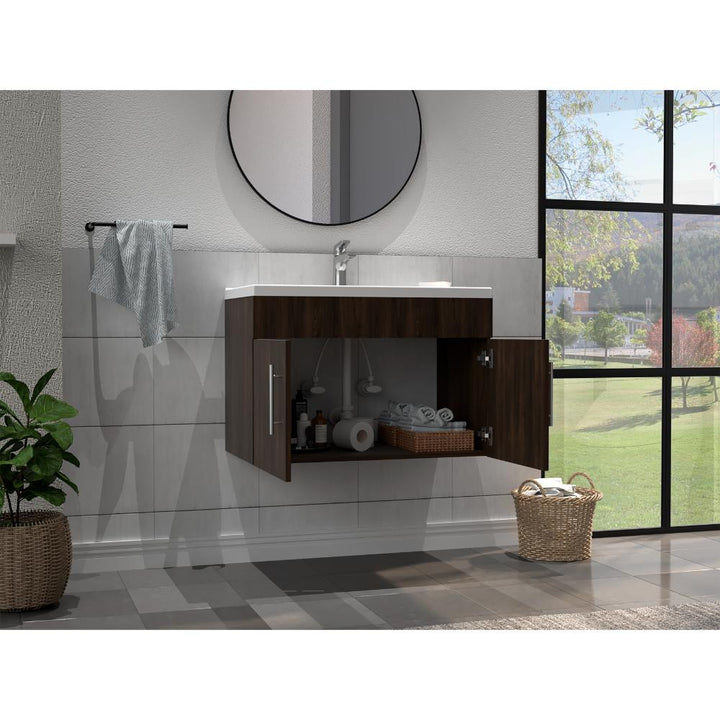 Mueble Lavamanos Kinset, Nogal, con dos puertas Incluye Lavamanos – EBANI